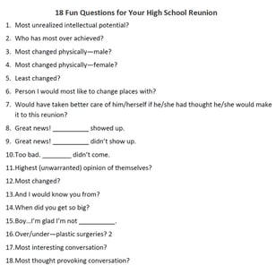 High School Reunion Ideas - 18 Fun Questions to Ask